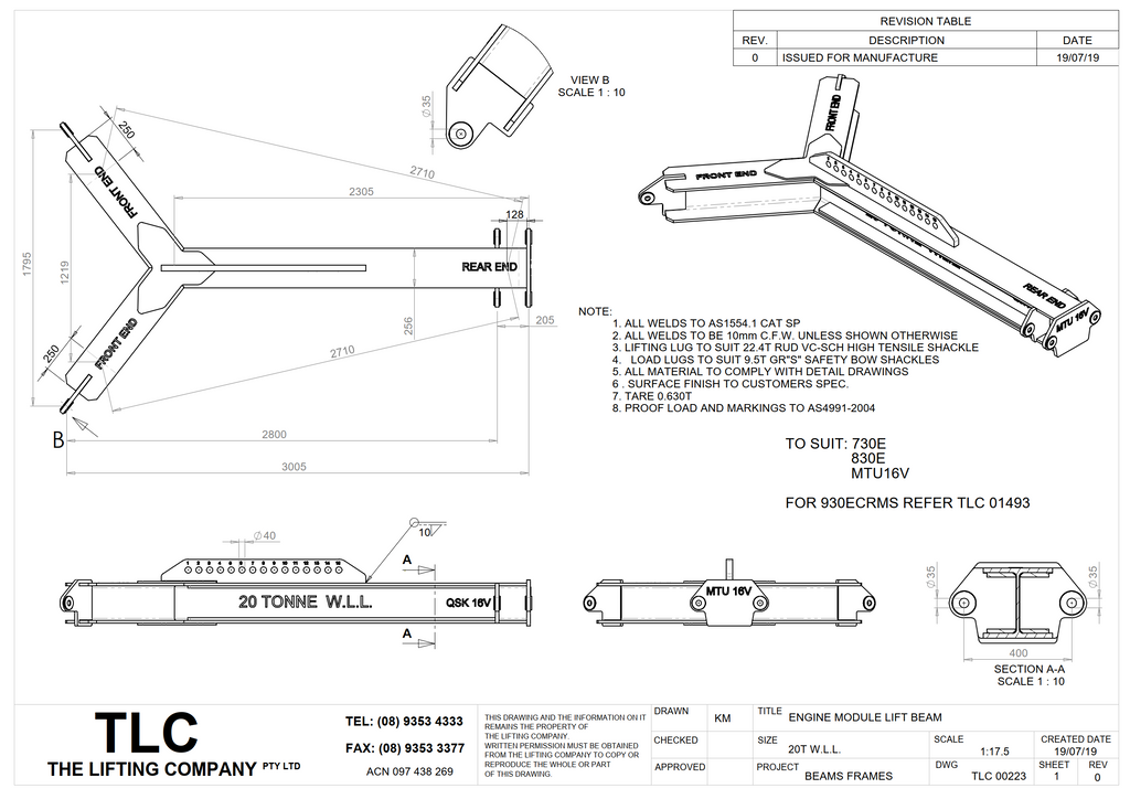 20t engine module lifting frame