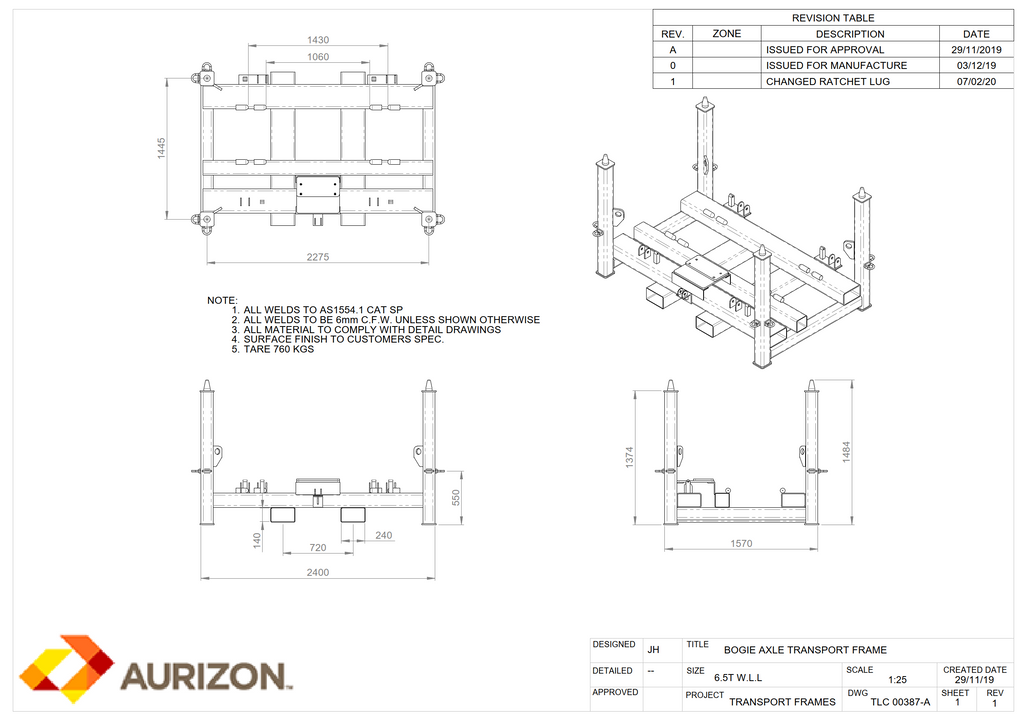 6.5t bogie axel transport frame