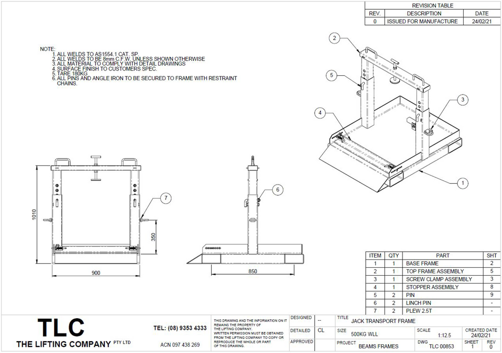500kg power rise jack transport frame