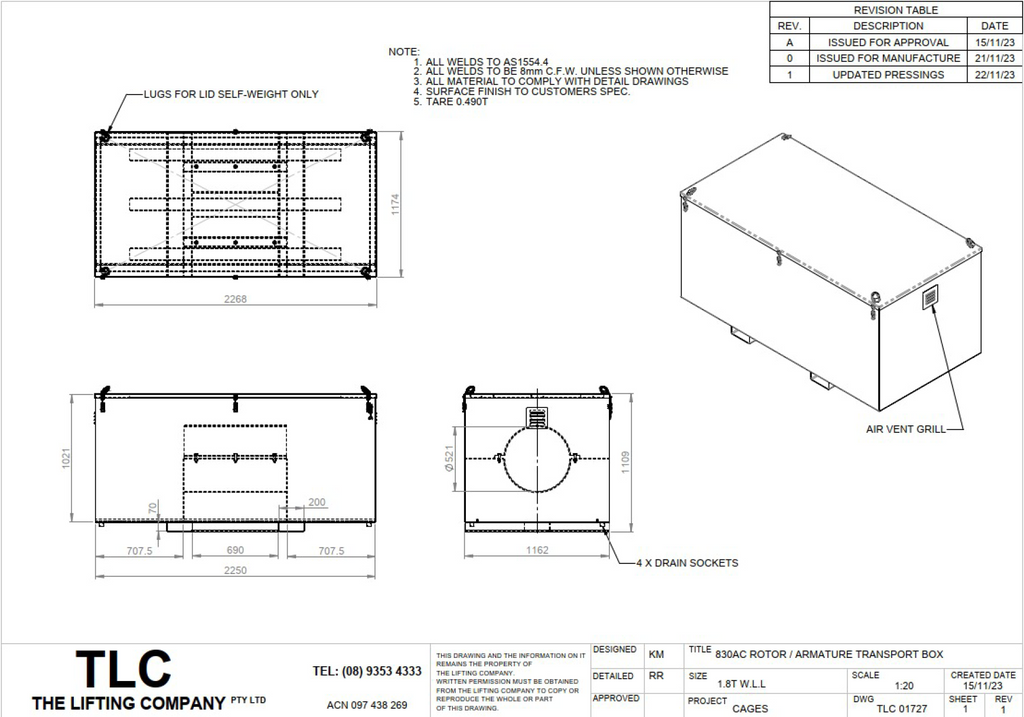 1.8t 830e ac rotor / armature transport box