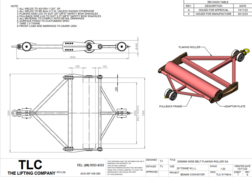 20t flaking roller and transport frame