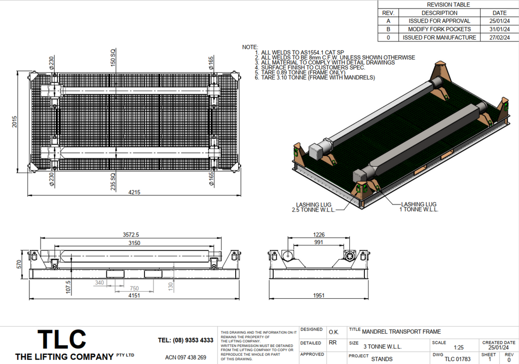 3t mandrel transport frame