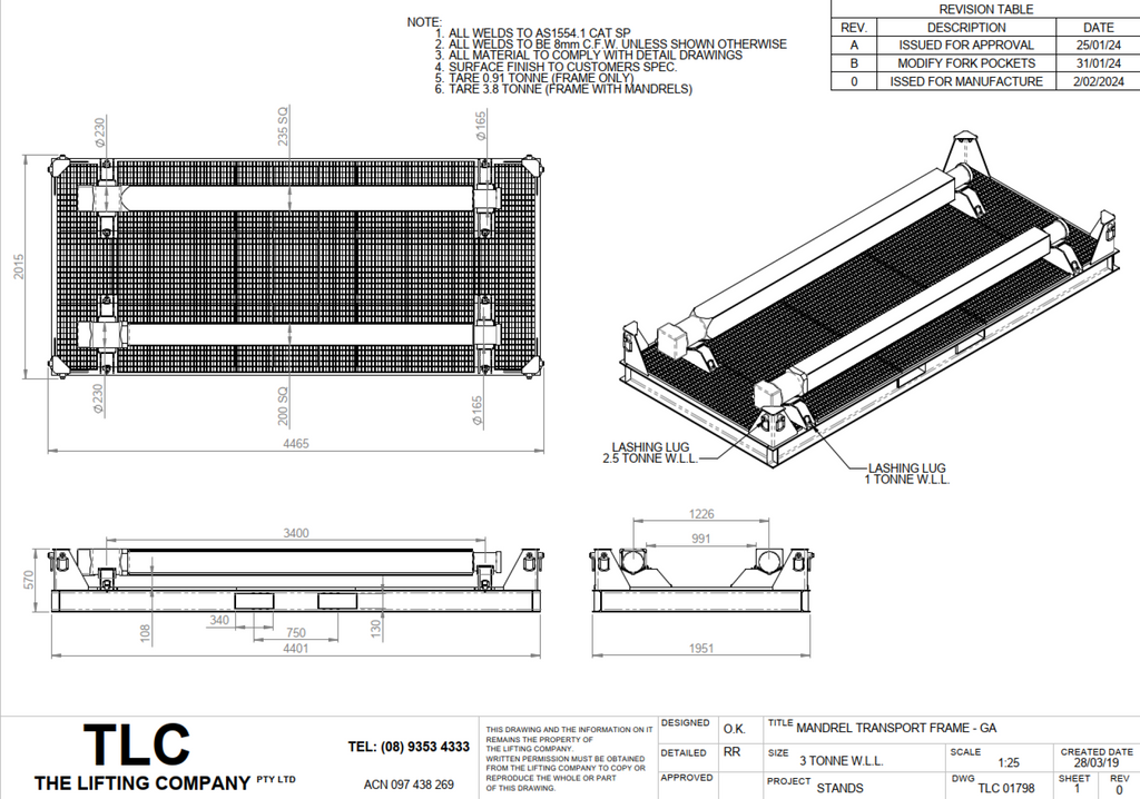 3t mandrel transport frame