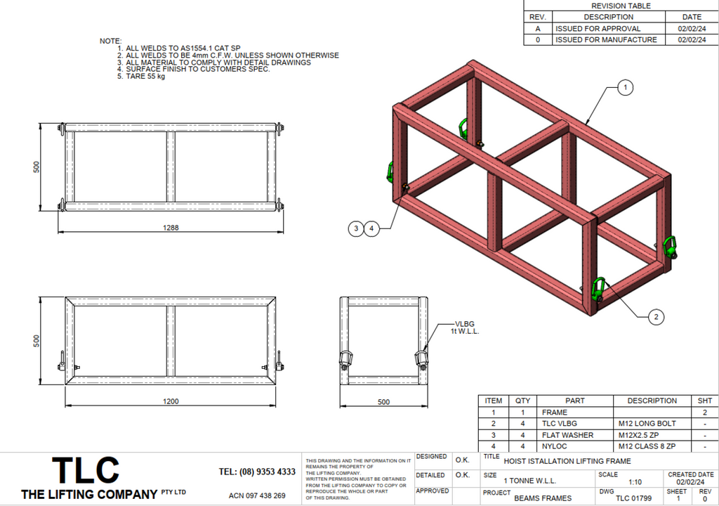 1t hoist installation lifting frame