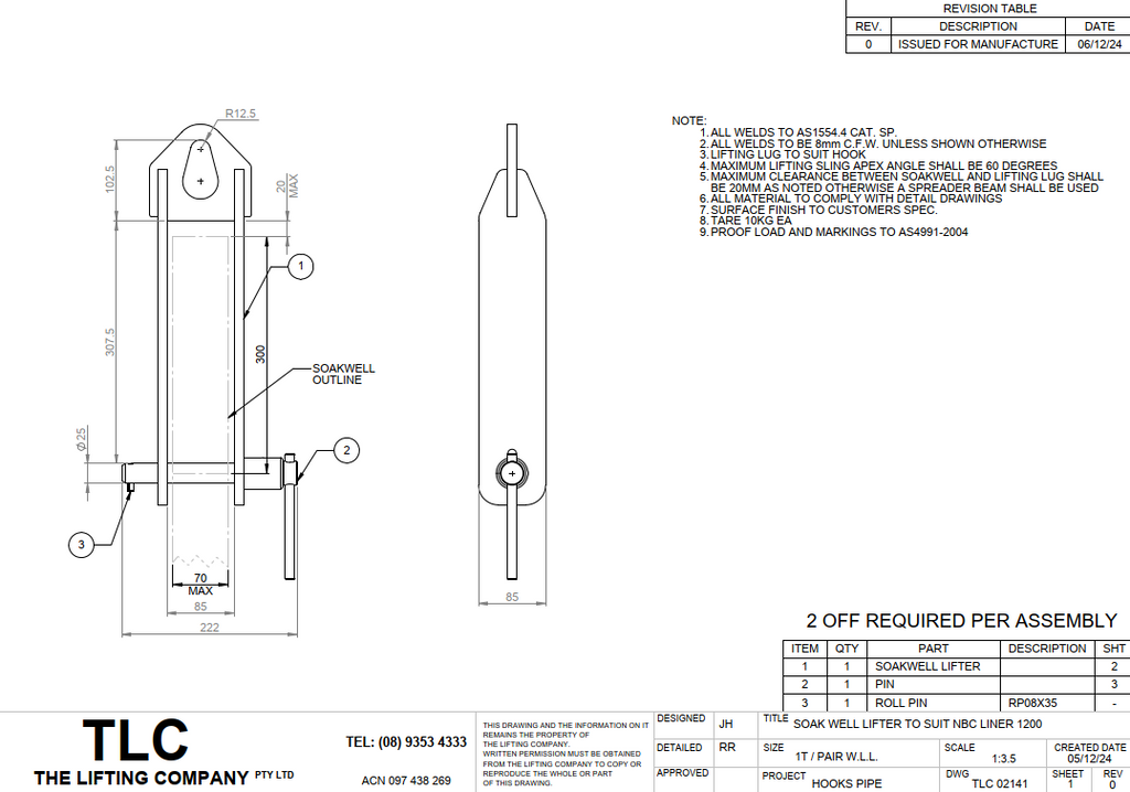 1t / pair soak well lifter