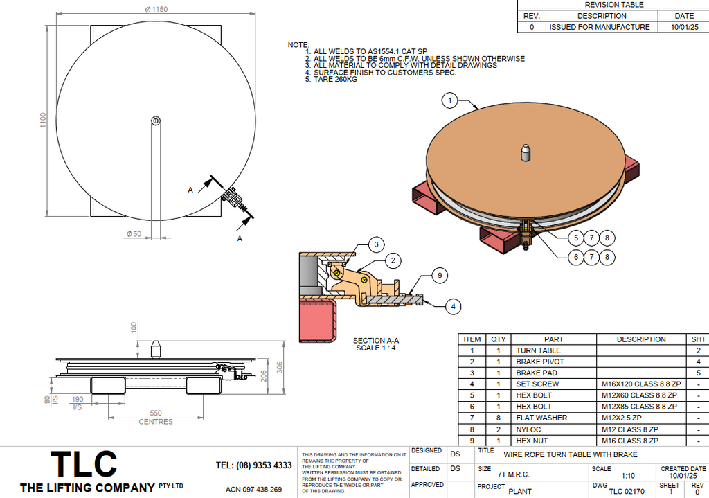 7t m.r.c. wire rope turn table with brake