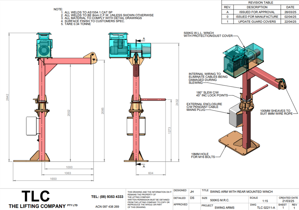 500kg 180° winch swingarm