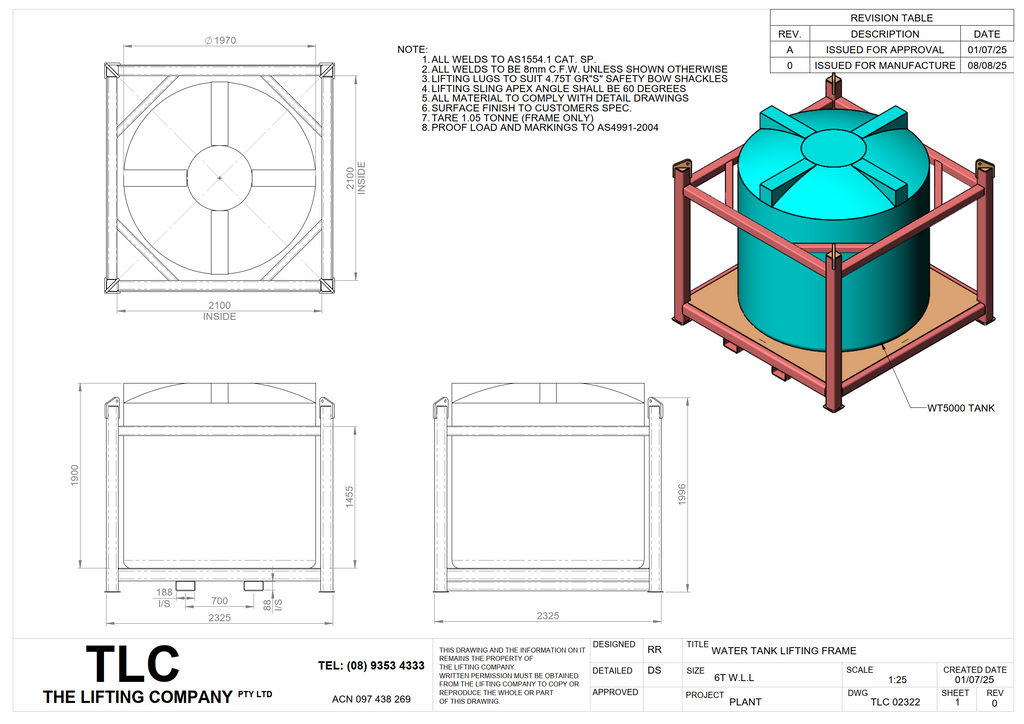 6t 5000l water tank lifting frame