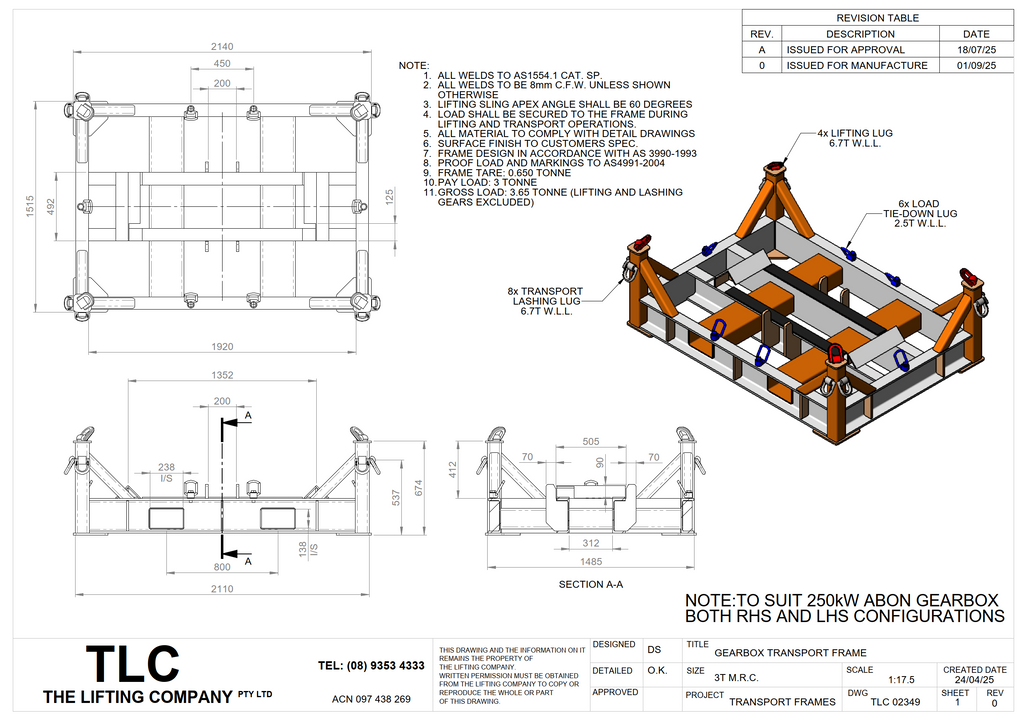 3t abon 250kw gearbox transport frame